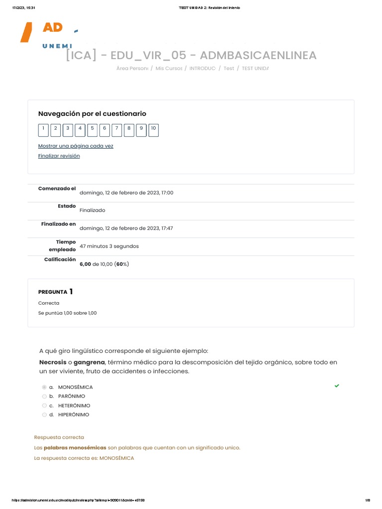 Ica TEST UNIDAD 2 - Revisión Del Intento | PDF | Lingüística