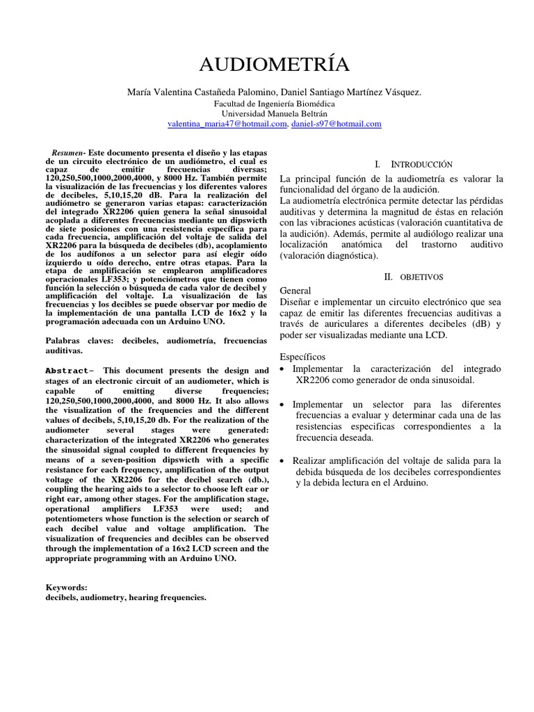 Diseño de un Audiometro Electrónico | PDF | Metrología | Audiología