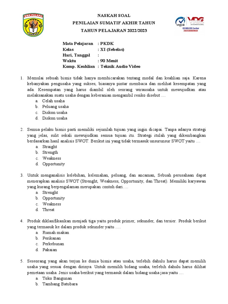Soal PSAT PKDK TAV | PDF