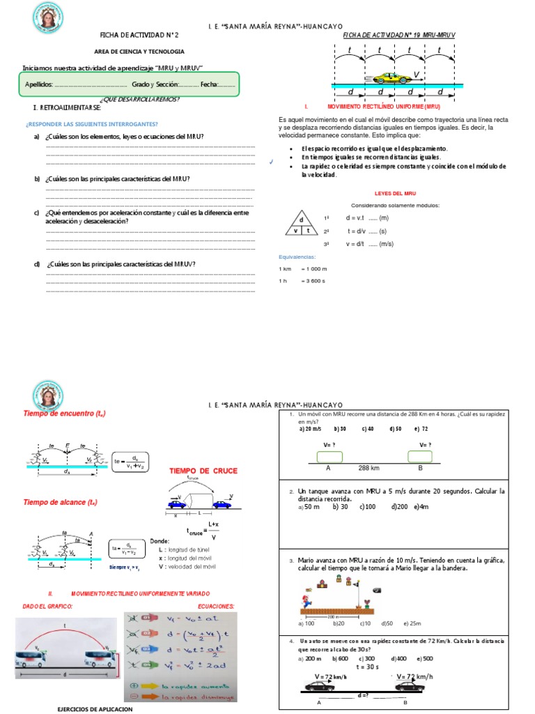Ficha de Actividades N°1 - Semana - Mru | PDF
