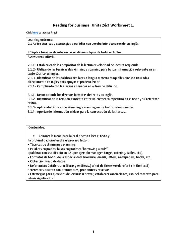Units 2&3 Worksheet 1 | PDF | Lingüística | Aprendizaje