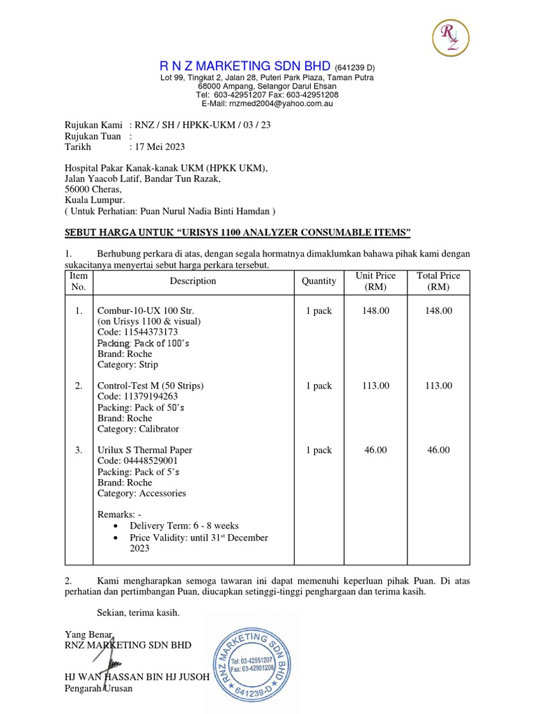 Quotation - HPKK Ukm | PDF