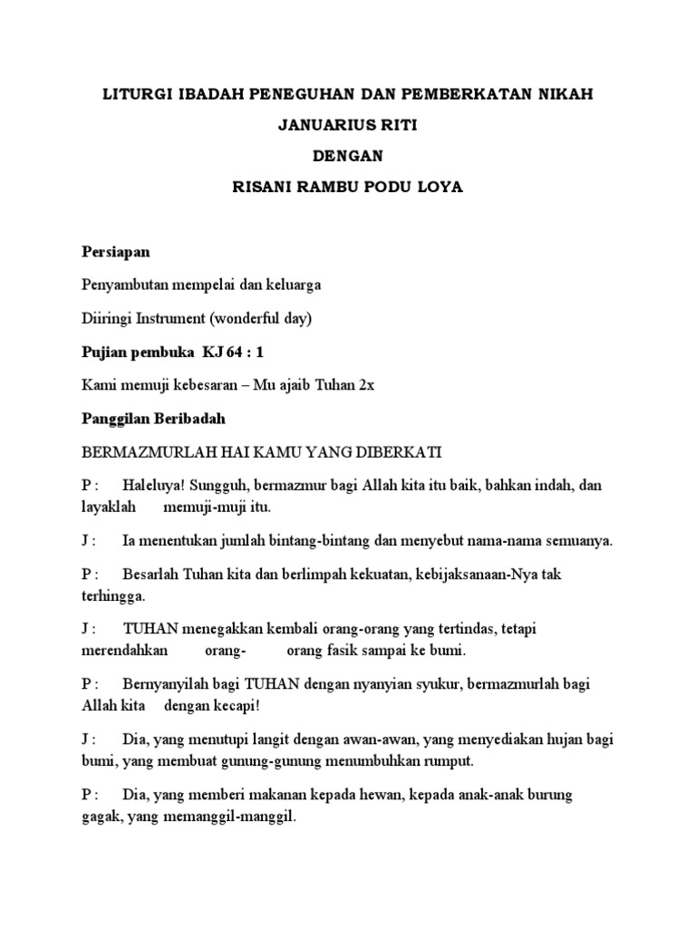 Liturgi Ibadah Peneguhan Dan Pemberkatan Nikah | PDF