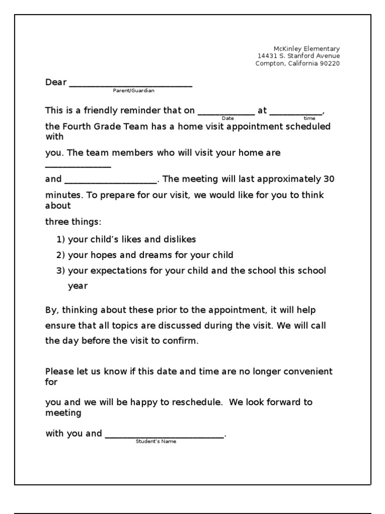 Home Visit Letter Form | PDF