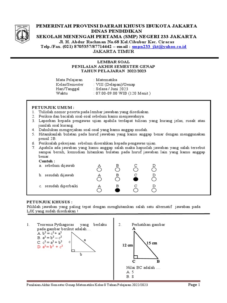 Pat MTK 8 Genap 2022-2023 | PDF