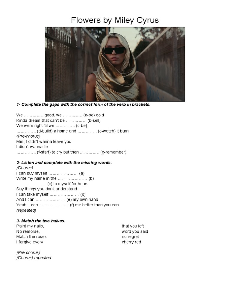 Miley Cyrus "Flowers" Worksheet | PDF