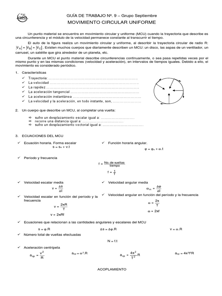 GUIA 09. Movimiento Circular Uniforme | PDF | Velocidad | Aceleración