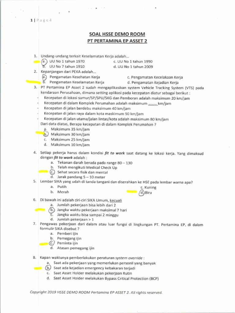 Contoh Soal HSSE Demo Room | PDF