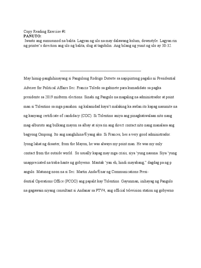 Copy Reading Exercise | PDF