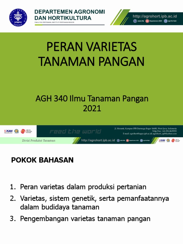 Itp 02 - Peran Varietas Tanaman Pangan 2021 Wba | PDF