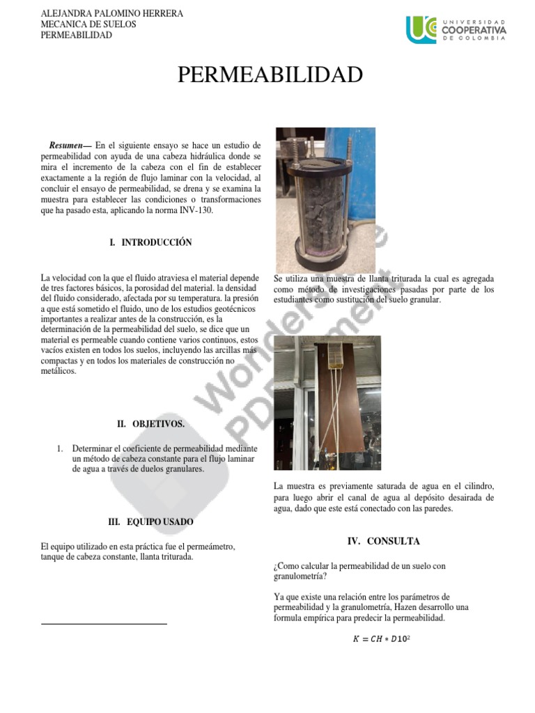 Ensayo de Permeabilidad Alejandra Palomino | PDF