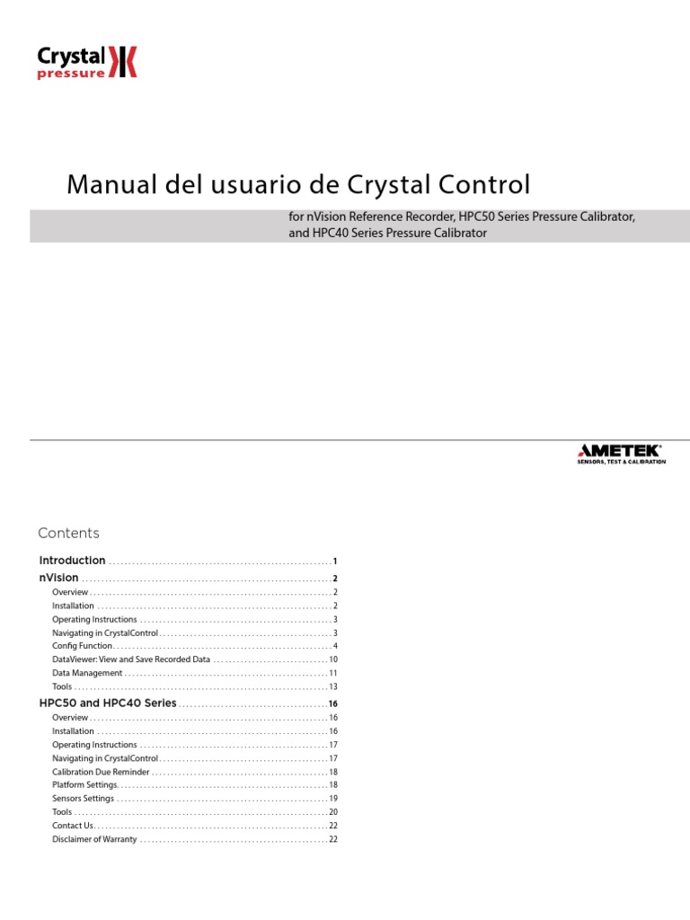 Digital Pressure Calibrator Nvision Crystalcontrol Manual Us | PDF | Computing | Software ...