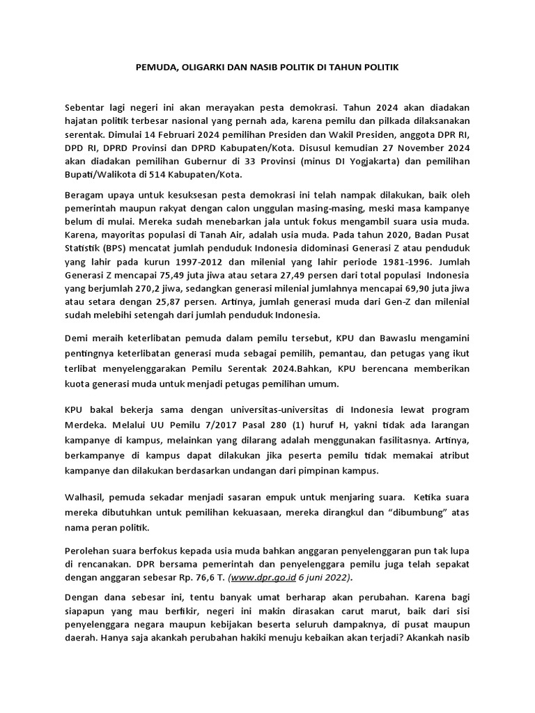 Pemuda Dan Tahun Politik | PDF