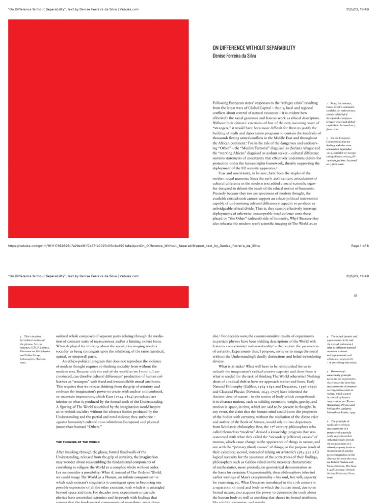 "On Difference Without Separability", Text by Denise Ferreira Da Silva ...