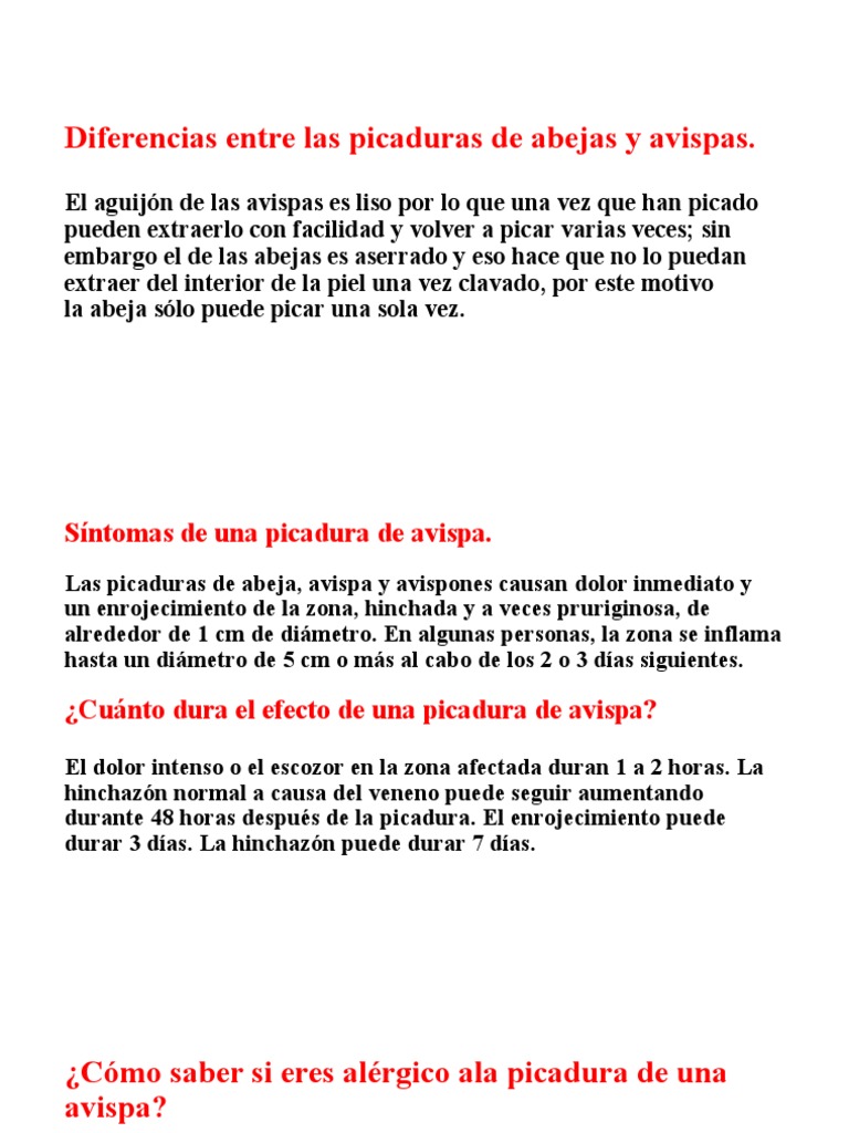 Diferencias Entre Las Picaduras de Abejas y Avispas | PDF | Avispa ... Diferencias Entre Las Picaduras de Abejas y Avispas | PDF | Avispa ...