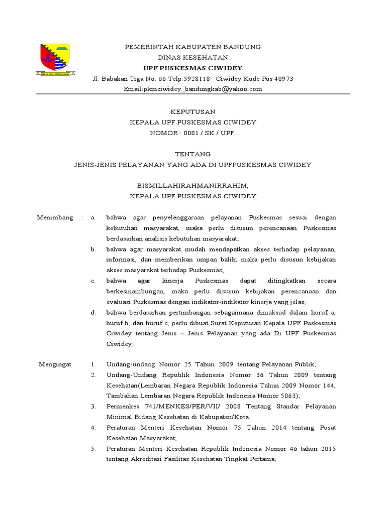 SK Jenis Pelayanan Revisi | PDF