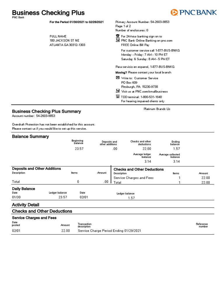 PNC Bank Statement Template 4 - MbcVirtual 9 | PDF