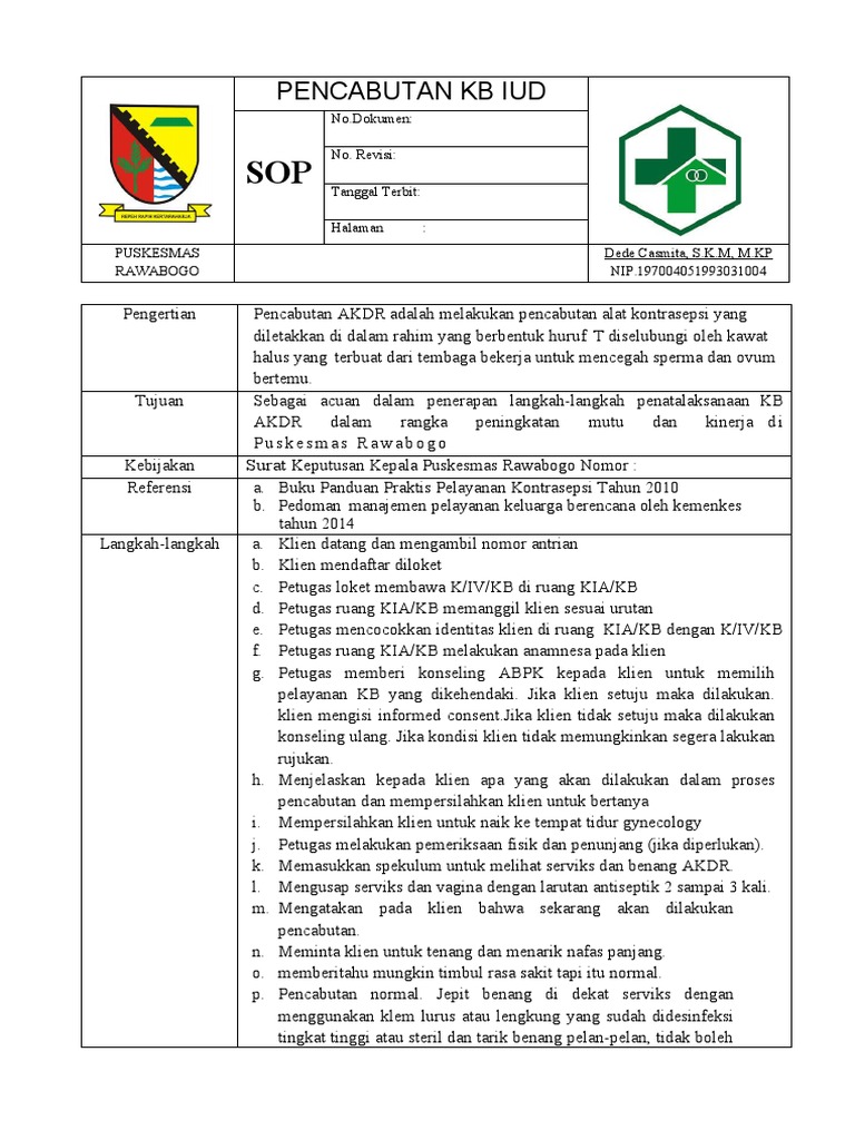 Sop Pencabutan KB Iud | PDF