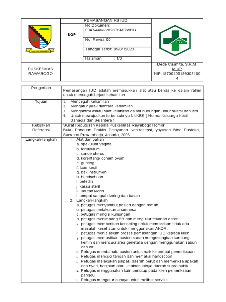 SOP KB PEMASANGAN IUD | PDF