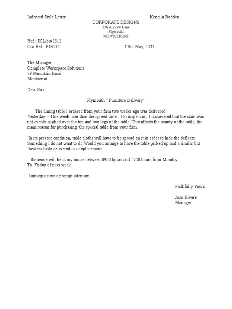 Indented Style Letter | PDF Indented Style Letter | PDF
