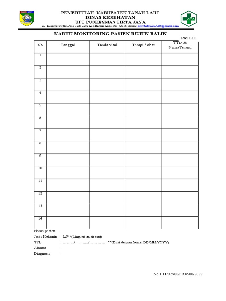 Form 1.11 Kartu Monitoring Pasien PRB | PDF