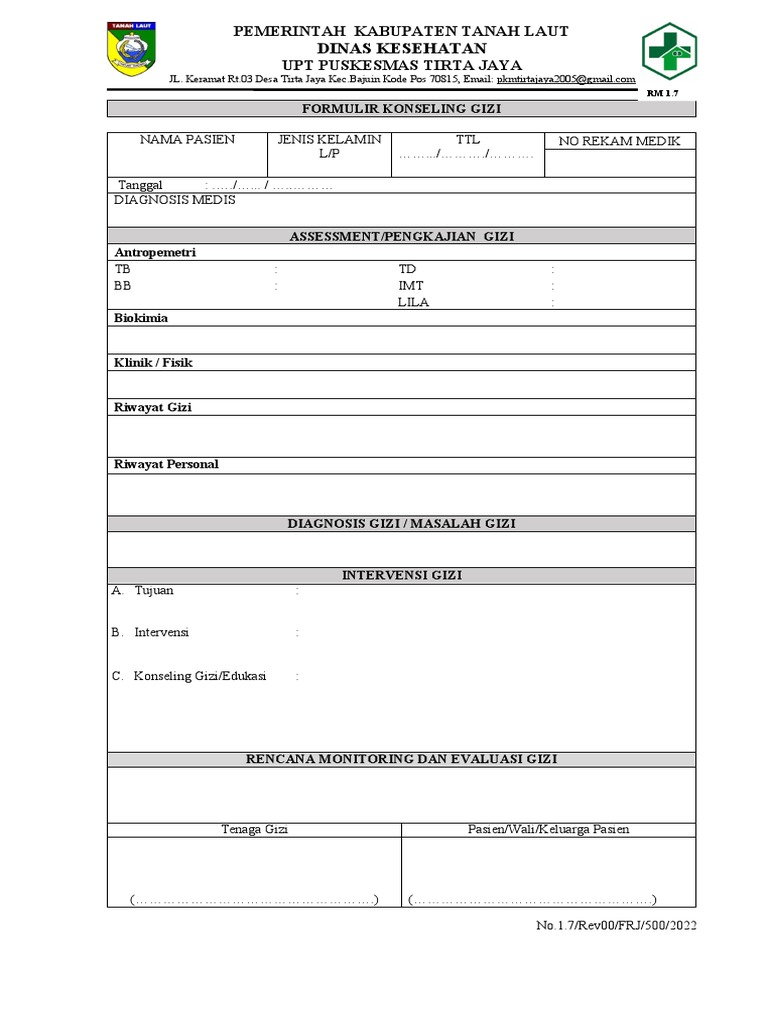 Form 1.7 Formulir Konseling Gizi | PDF