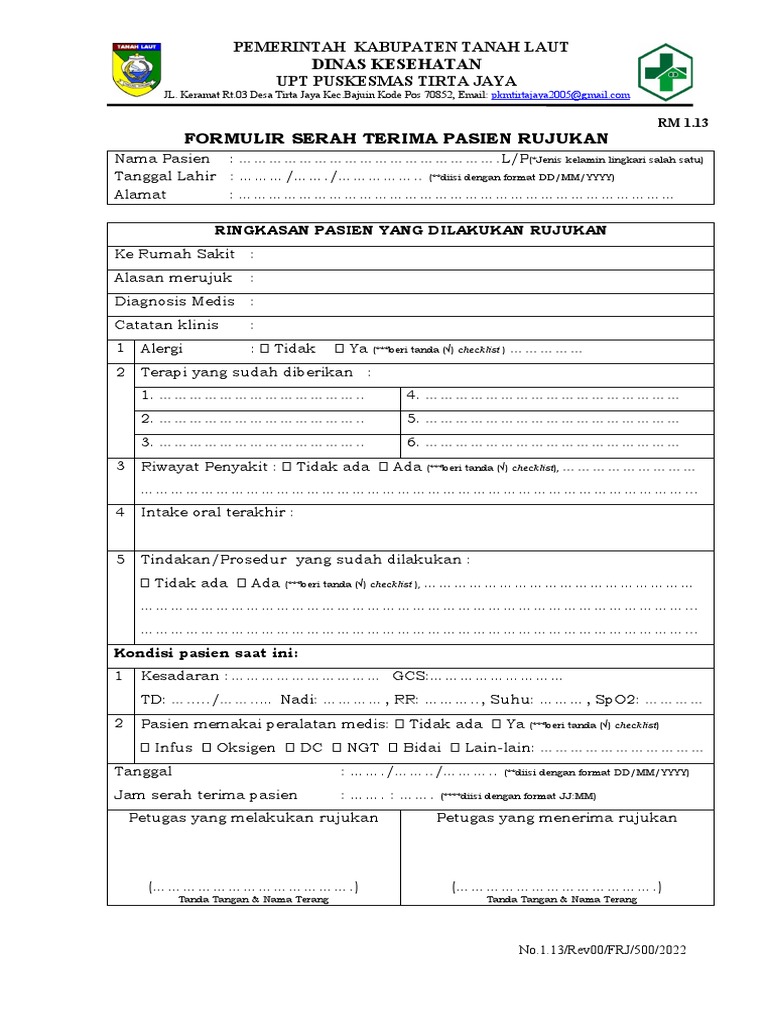 Form 1.13 Serah Terima Pasien Rujukan | PDF