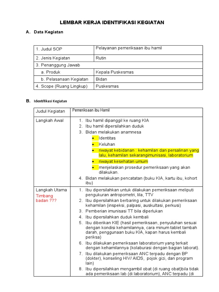 Lembar Kerja Identifikasi Kegiatan | PDF
