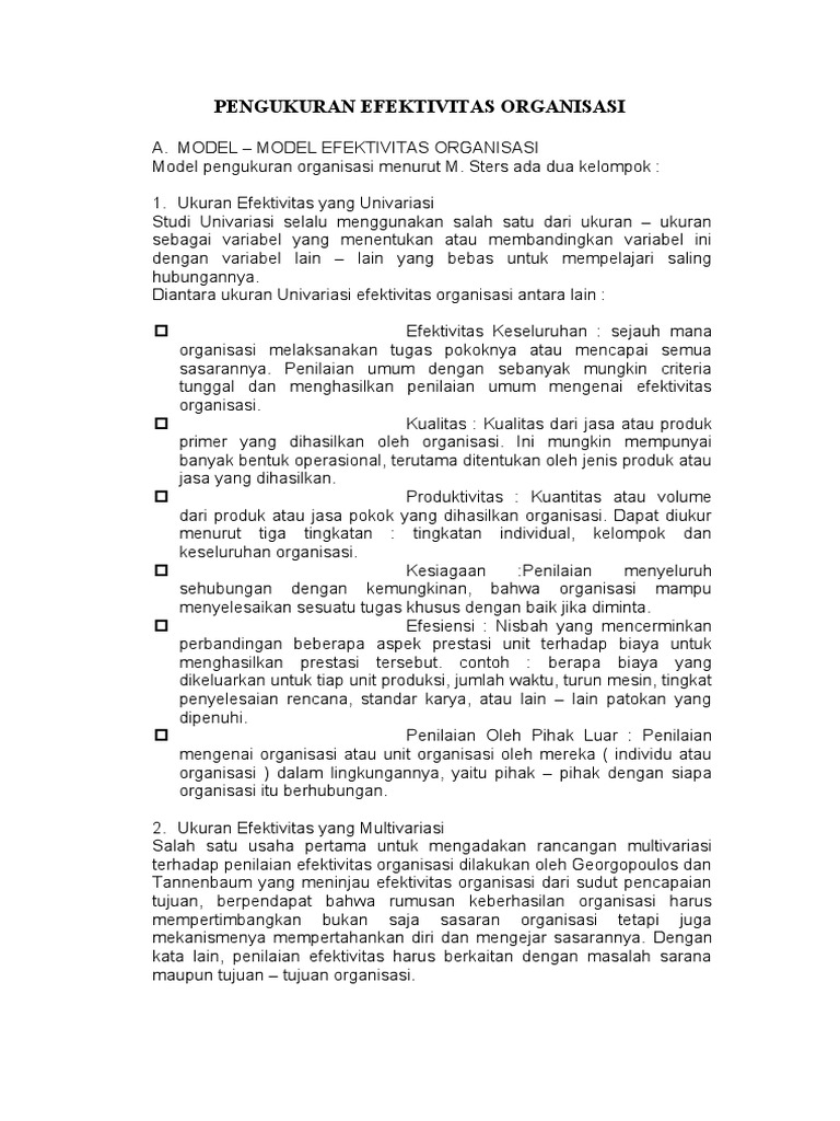 PENGUKURAN EFEKTIVITAS ORGANISASI | PDF