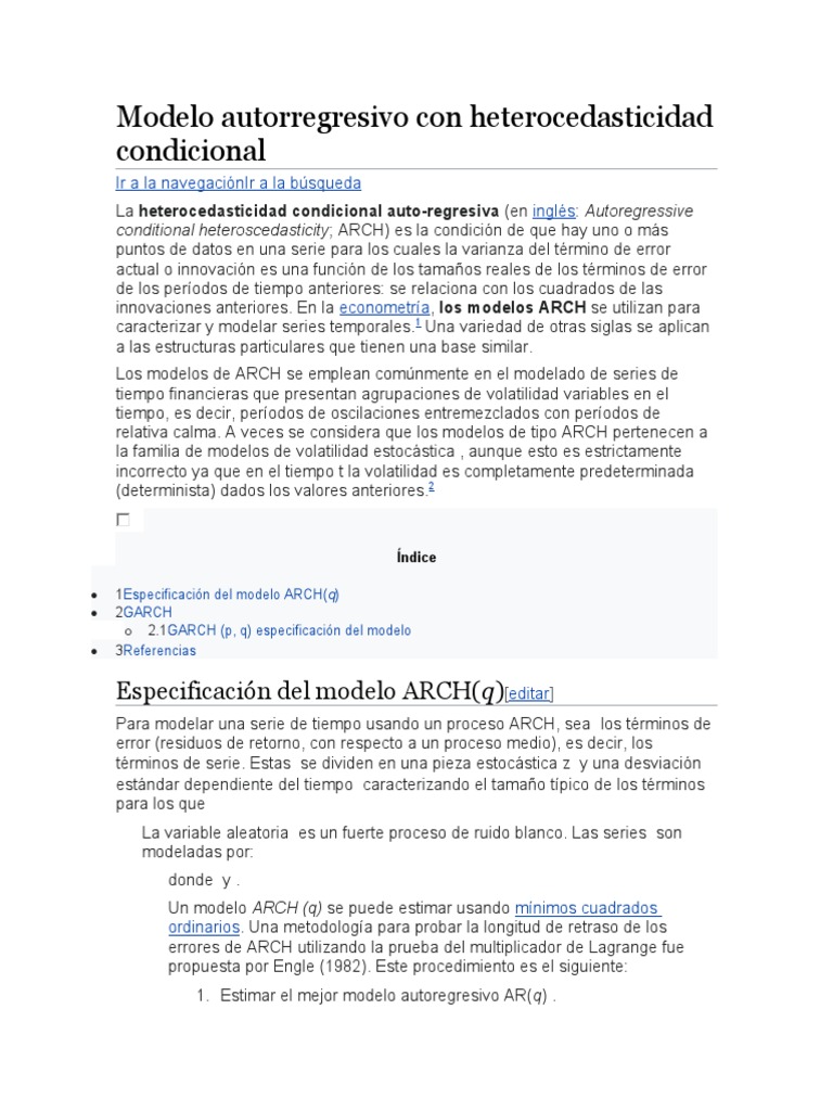Modelos ARCH y GARCH en econometría | PDF | Prueba de ji cuadrado | Volatilidad (Finanzas)
