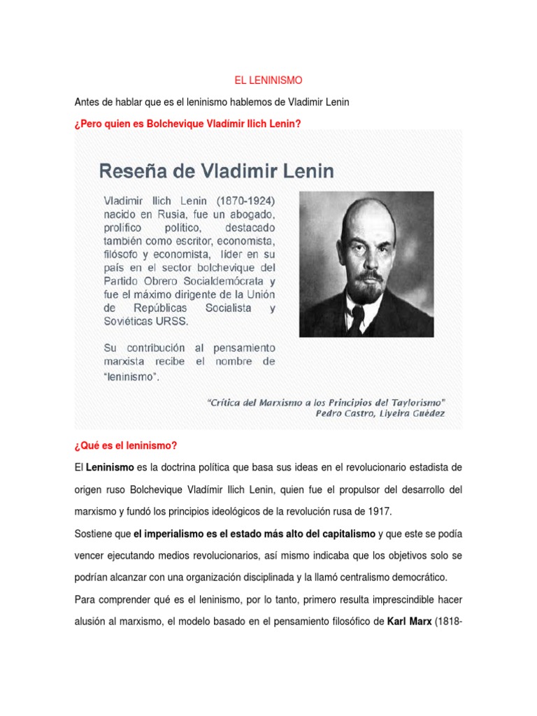 El Leninismo: Doctrina y Características | PDF | leninismo | Comunismo