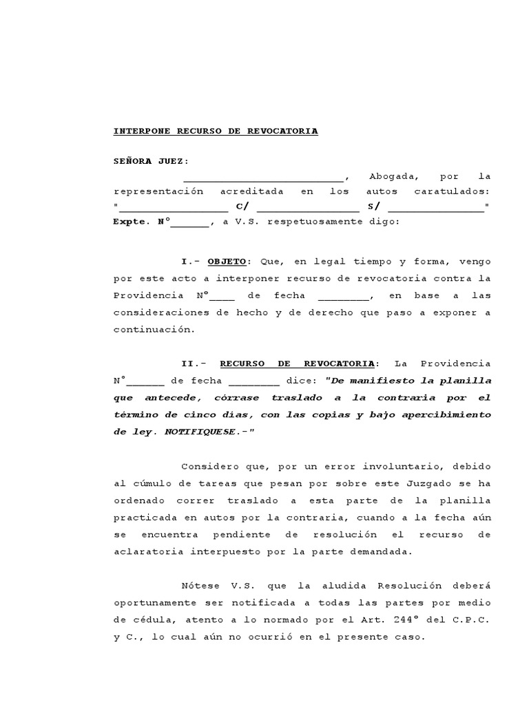Modelo Recurso de Revocatoria. | PDF | Ley común | Justicia