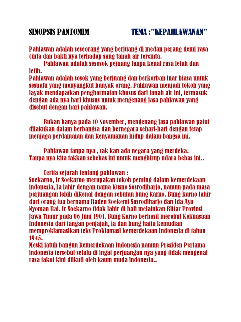 Sinopsis Pantomim Tema Kepahlawanan | PDF