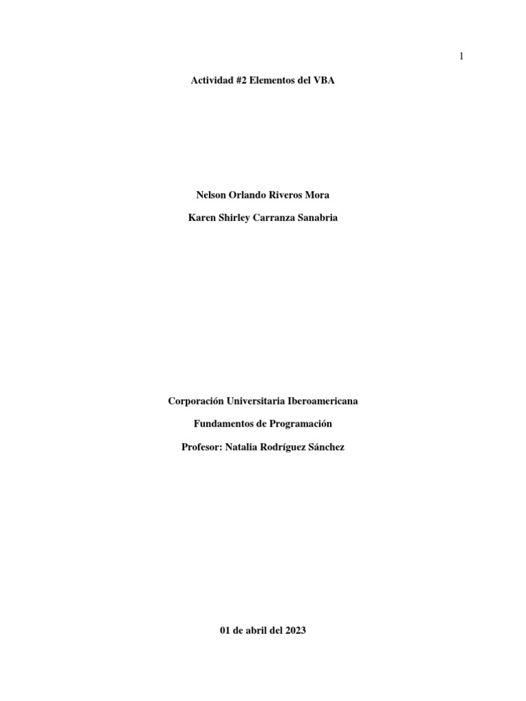 Actividad #2 Elementos Del VBA | PDF | Programación de computadoras | Básico
