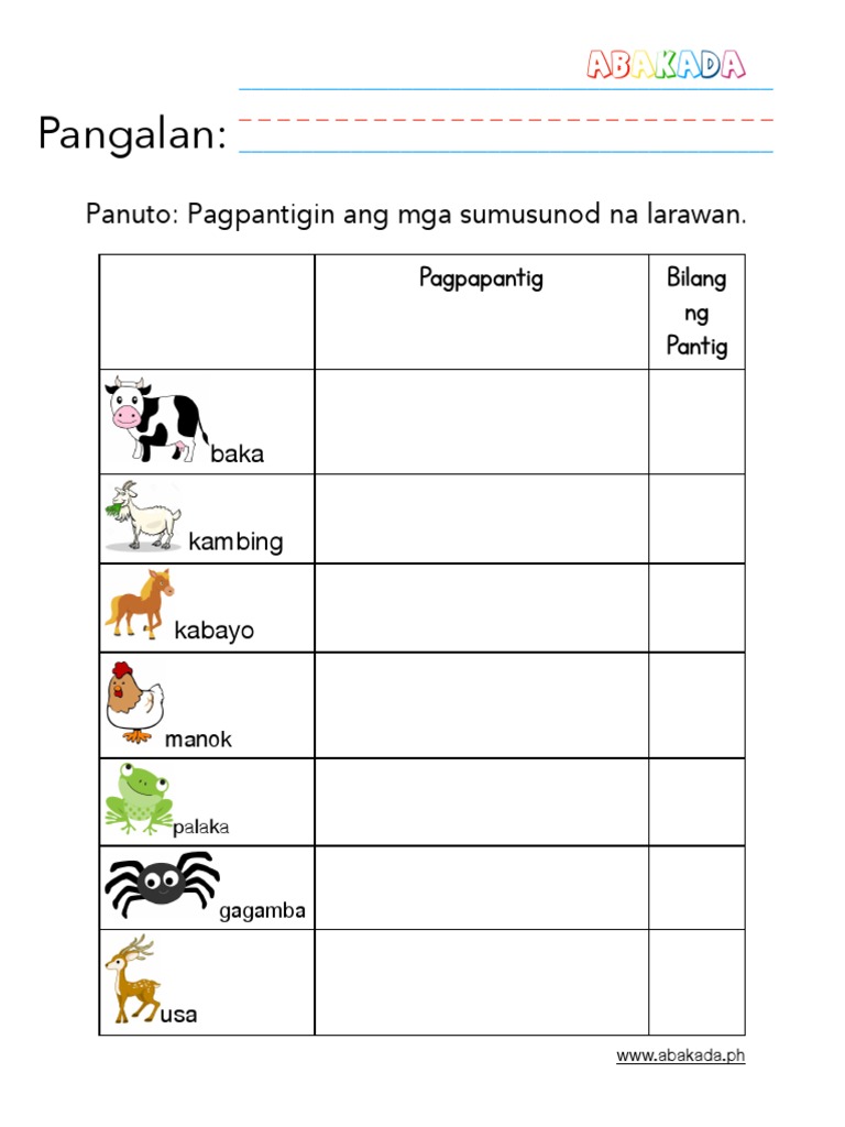 Pagpapantig Worksheet 1 | PDF