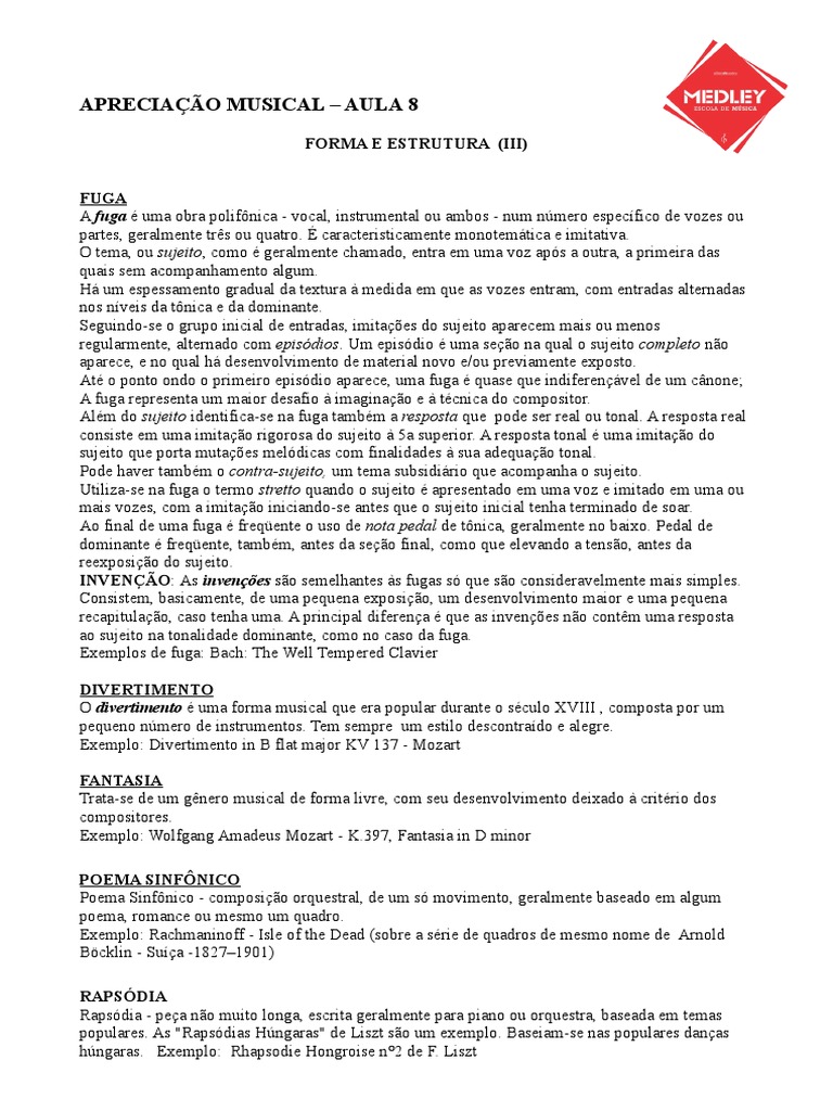 Forma e Estrutura em Musica - Parte 3 | PDF | Musicologia | Composições ...