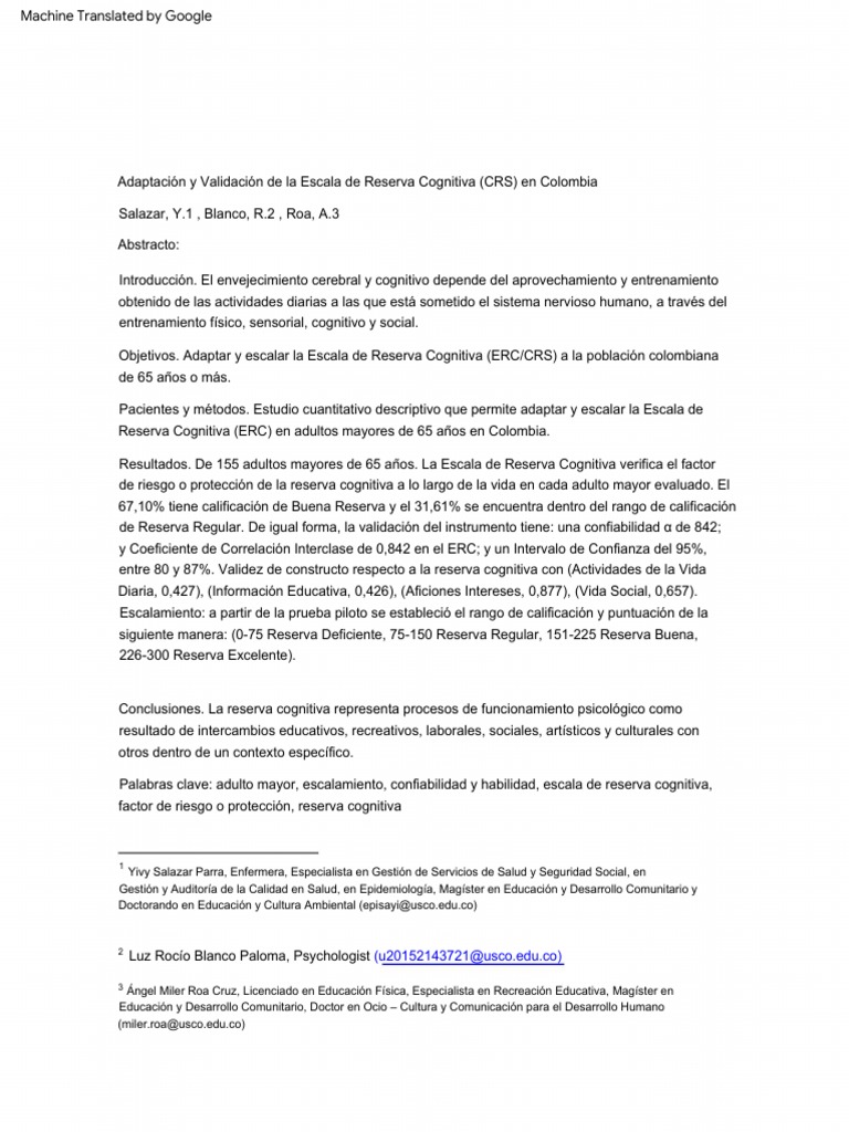 Articulo Adaptation And Validation Of The Cognitive Reserve Scale Crs In Colombia Español