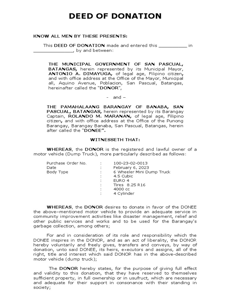 Deed of Donation | PDF | Common Law | Civil Law (Common Law)