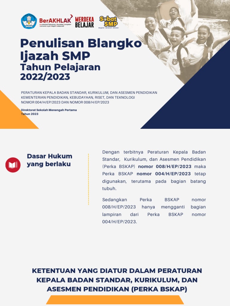 Materi Sosialisasi Blangko Ijazah SMP Tahun 2023 | PDF