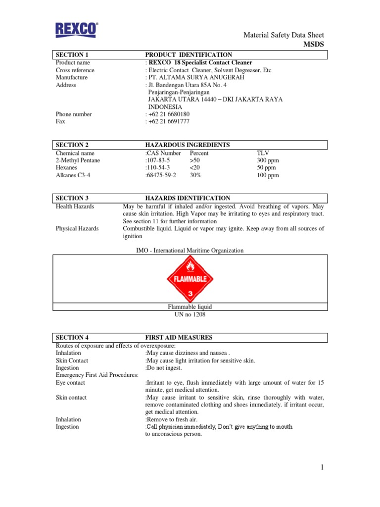 Rexco 18 Specialist Contact Cleaner | PDF | Fires | Combustion