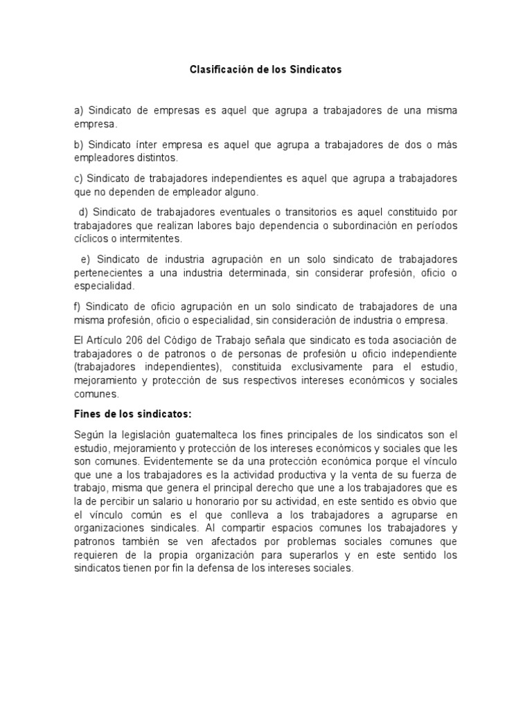 Tipos y Funciones de los Sindicatos | PDF | Sindicato | Salario