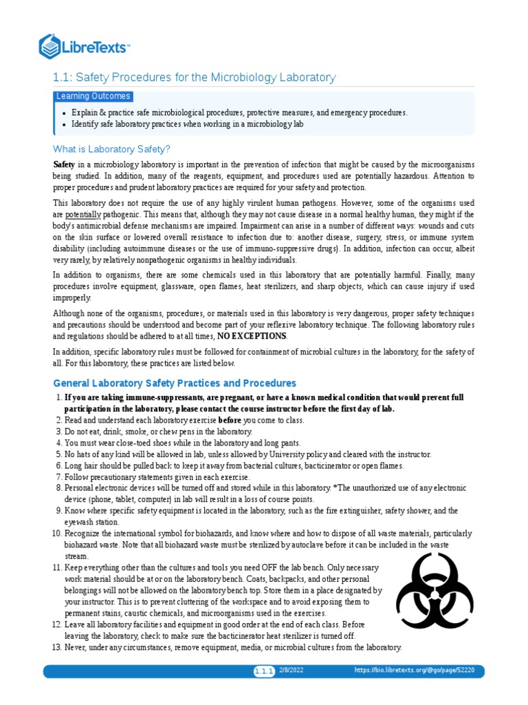 1.01 Safety Procedures for the Microbiology Laboratory | PDF