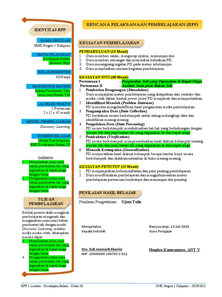 RPP 1 Lembar - Kecakapan Bahari - XI (Fix) - 2020 | PDF