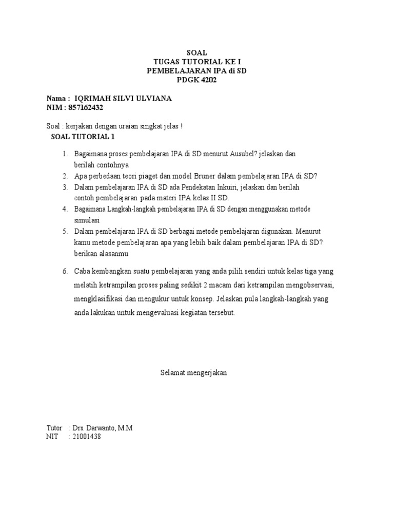 Soal TT 1 PDGK 4202 | PDF