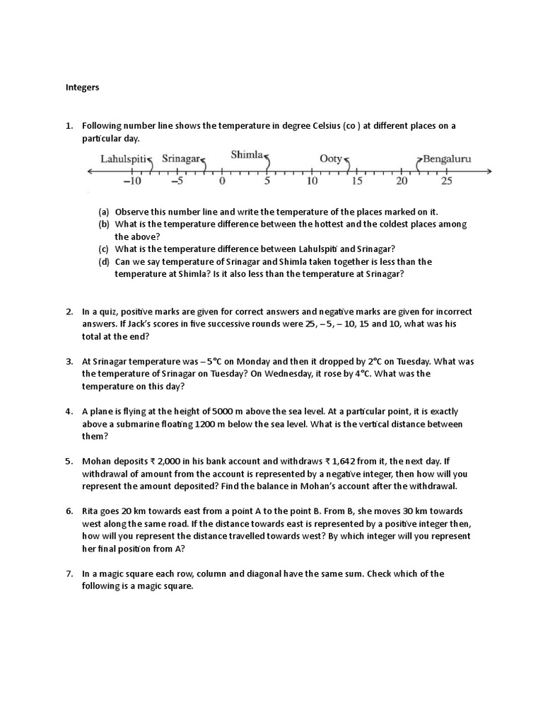 Integers - WS1 | PDF | Mathematics