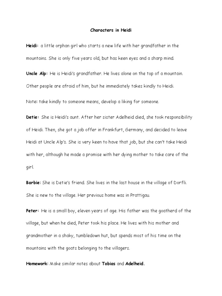 Key Characters in "Heidi" | PDF