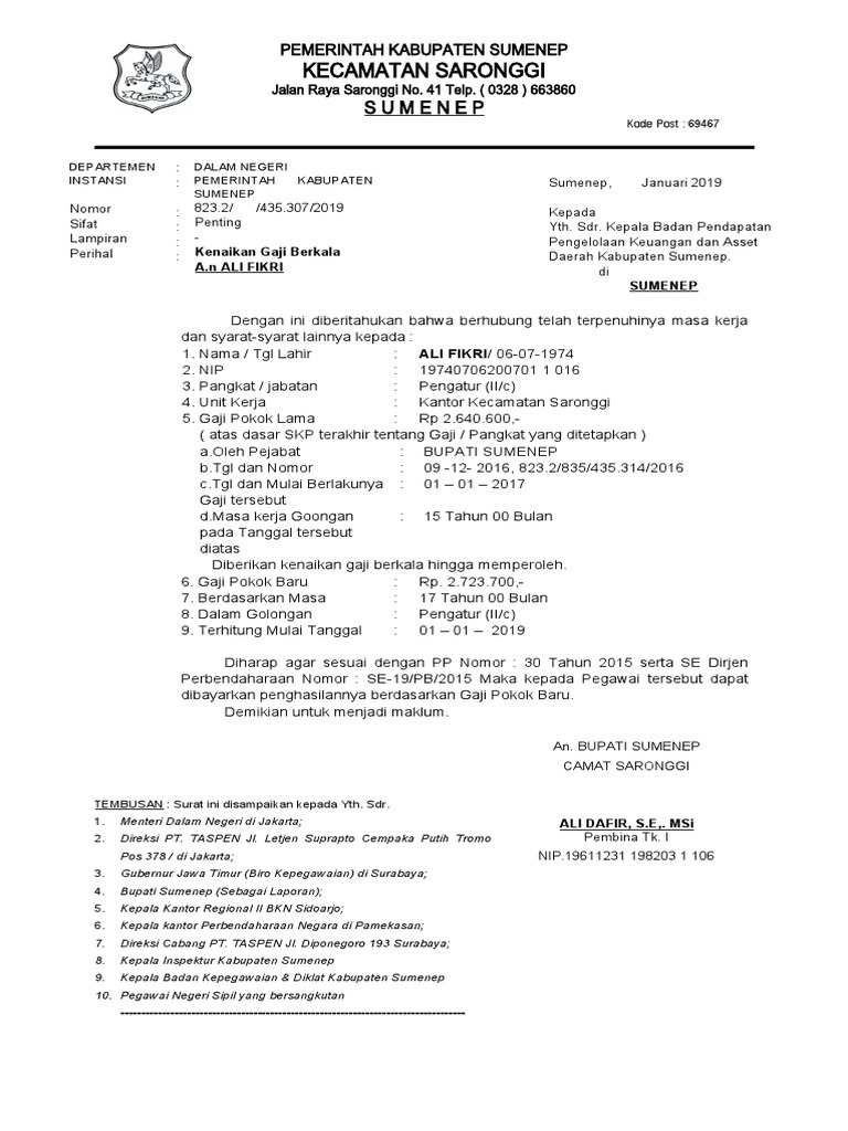 Kenaikan Gaji Berkala PNS Sumenep | PDF