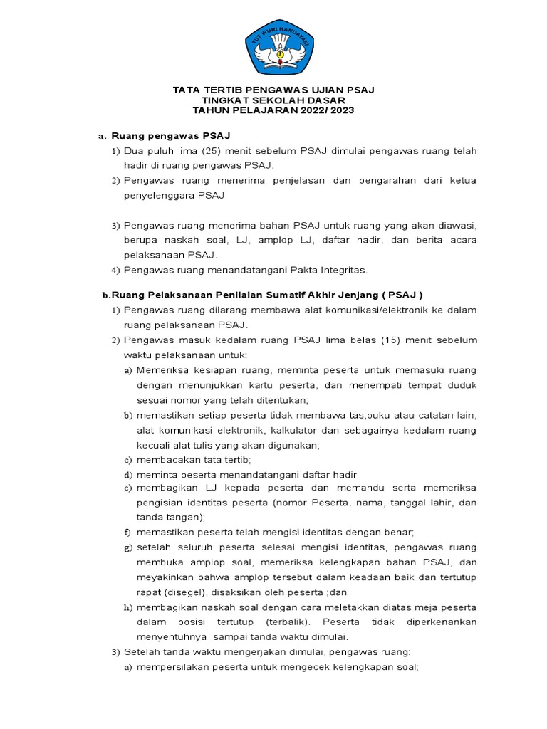 Tata Tertib Pengawas Ujian Psaj | PDF