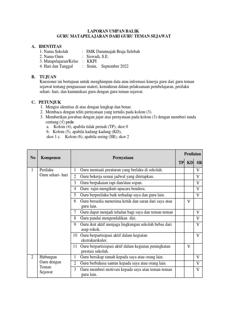 Dia 20 Poin 3 LAPORAN UMPAN BALIK Dari Teman Sejawat | PDF