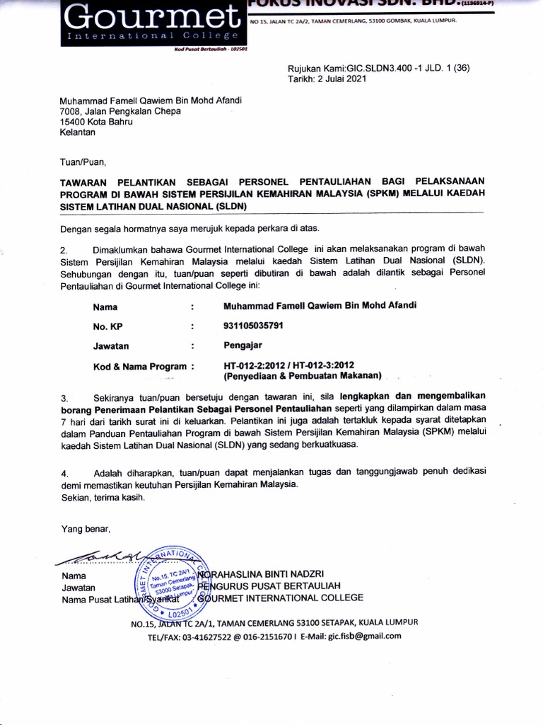 Surat Perlantikan Pengajar SLDN - PPM | PDF